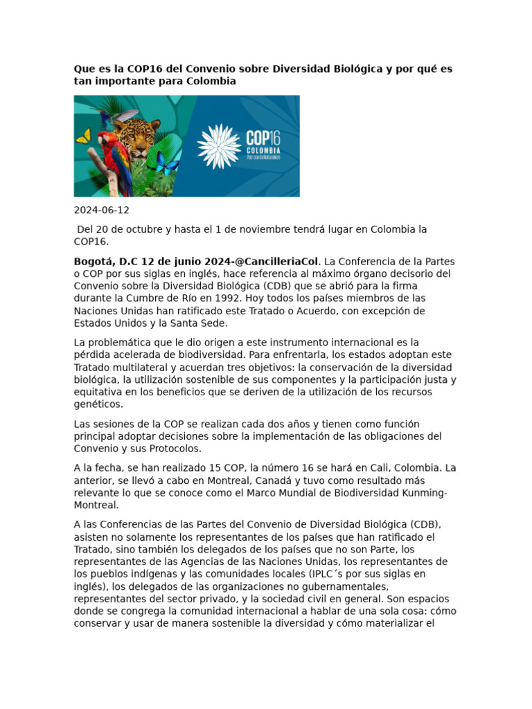 Que es la COP16 del Convenio sobre Diversidad Biológica y por qué es tan importante para ...