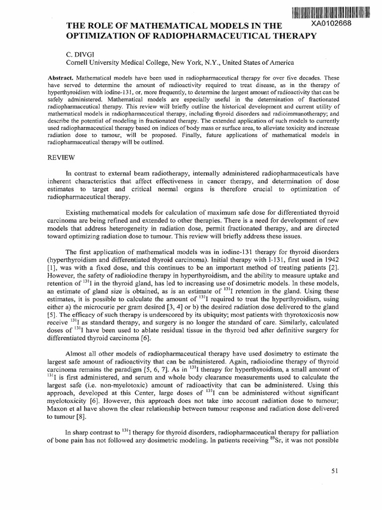 The Role of Mathematical Models in The 102668 Optimization of Radiopharmaceutical Therapy | PDF ...