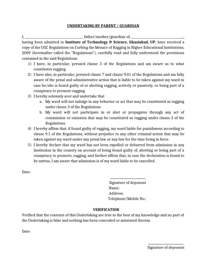 Ragging Affidavit by Parent | PDF | Affidavit | Common Law