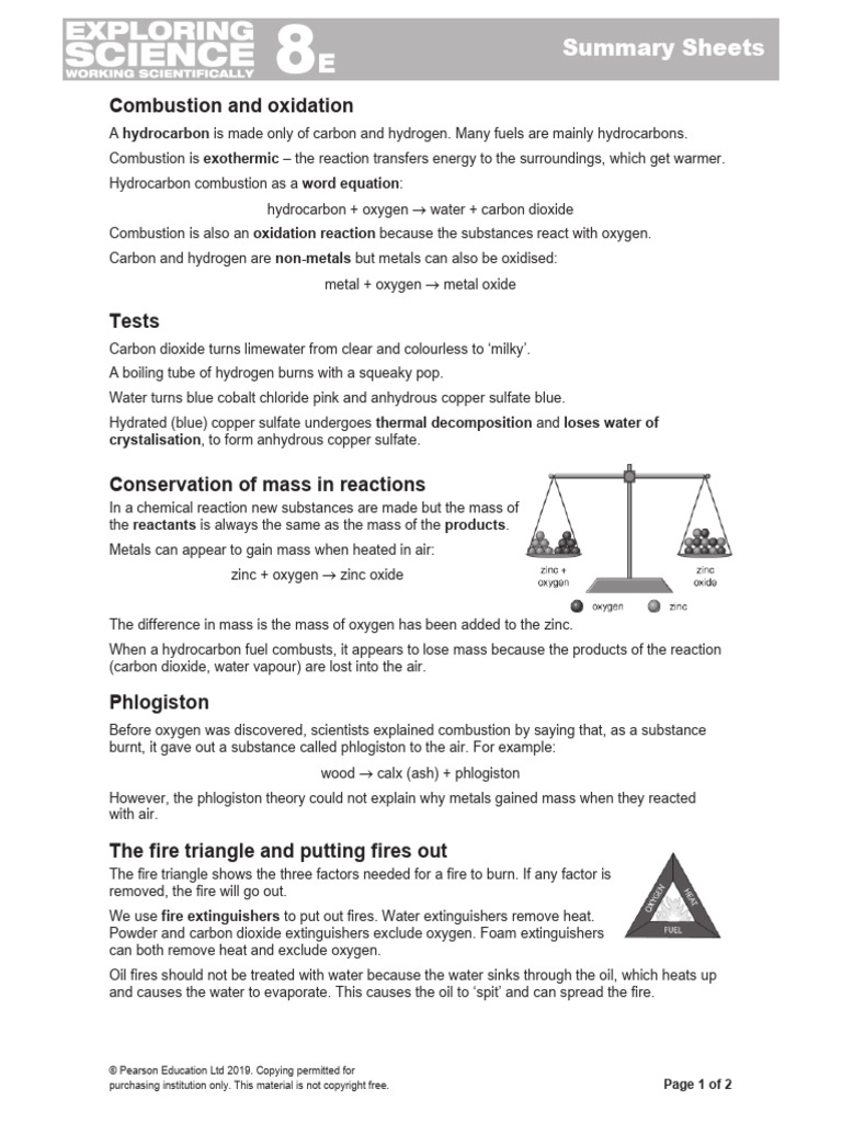 8E summary sheets | PDF | Combustion | Oxide