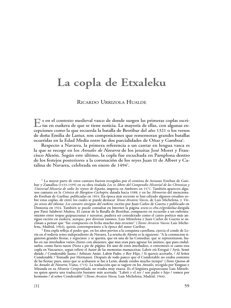 Urrizola 2007 La Copla de Etxaleku | PDF | Vascos | País Vasco (Gran Región)