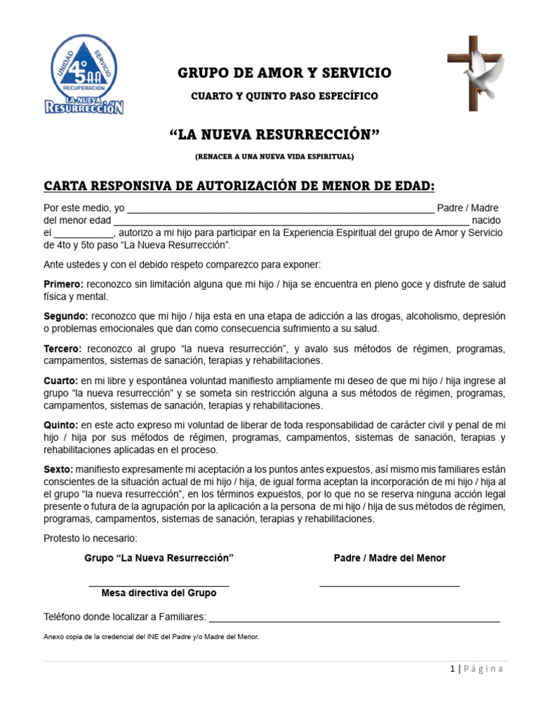 Carta Responsiva Menor de Edad | PDF | Amor