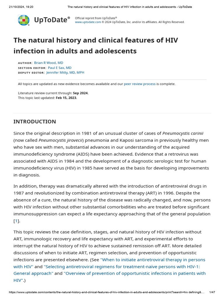 The Natural History and Clinical Features of HIV Infection in Adults ...