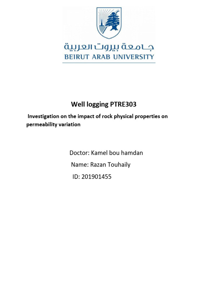 Well Logging PTRE303: Doctor: Kamel Bou Hamdan Name: Razan Touhaily ID: 201901455 | PDF ...