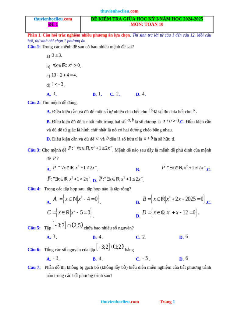 10 de Kiem Tra Giua HK1 Toan 10 CTM Giai Chi Tiet | PDF