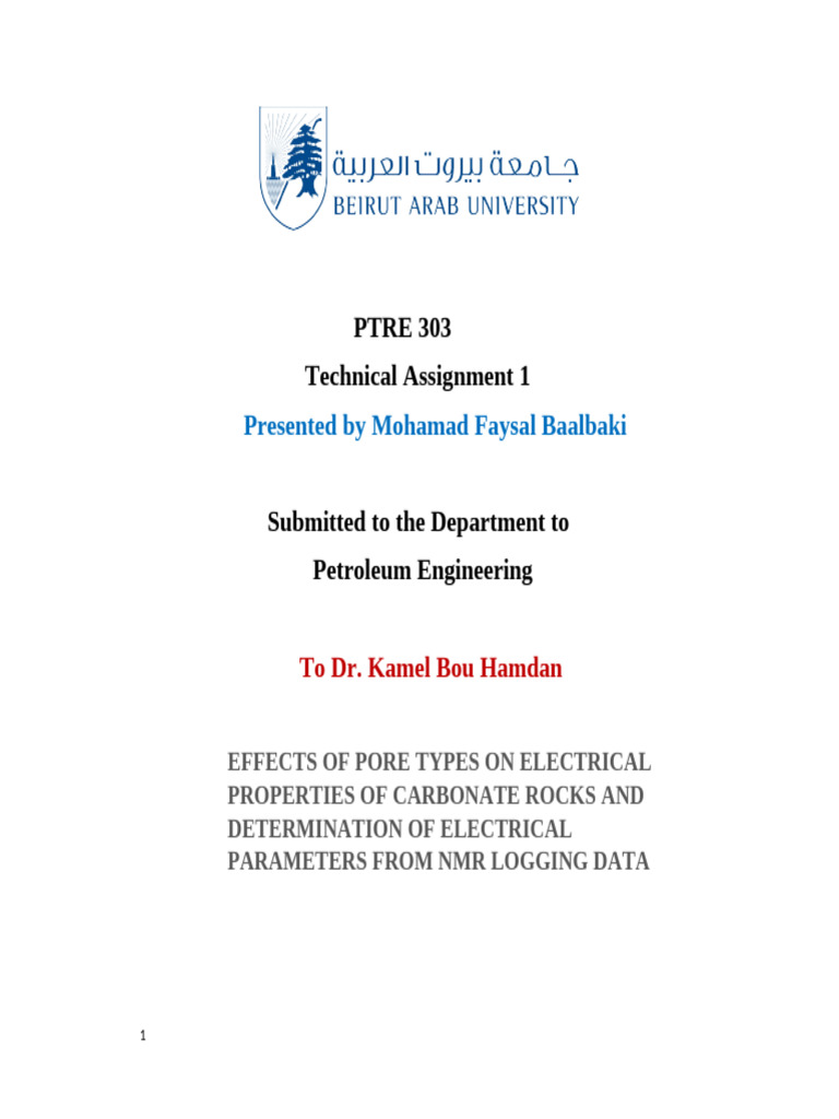 PTRE 303 Technical Assignment 1: Presented by Mohamad Faysal Baalbaki | PDF | Porosity ...