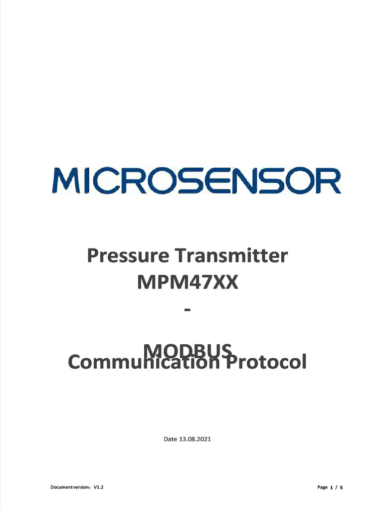 Pressure Transmitter Mpm47Xx - Modbus Communication Protocol | PDF | Computing | Computer ...