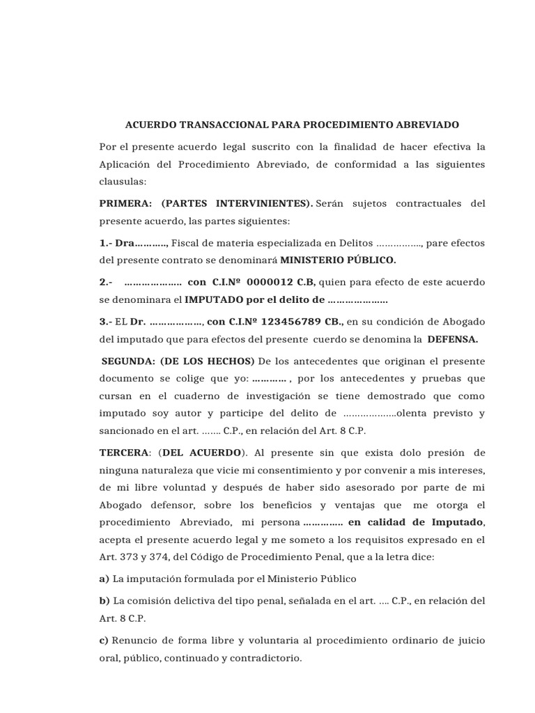 Acuerdo Transaccional para Procedimiento Abreviado | PDF | Derecho penal | Ley común