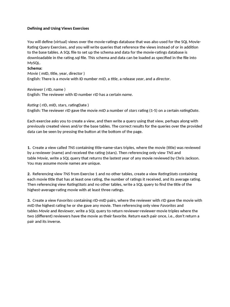 Views Exercice | PDF | Teaching Methods & Materials