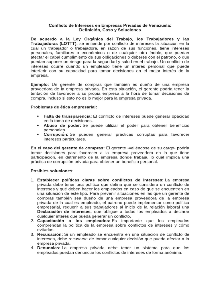 Conflictos de Intereses en Empresas Venezolanas | PDF | Business ...