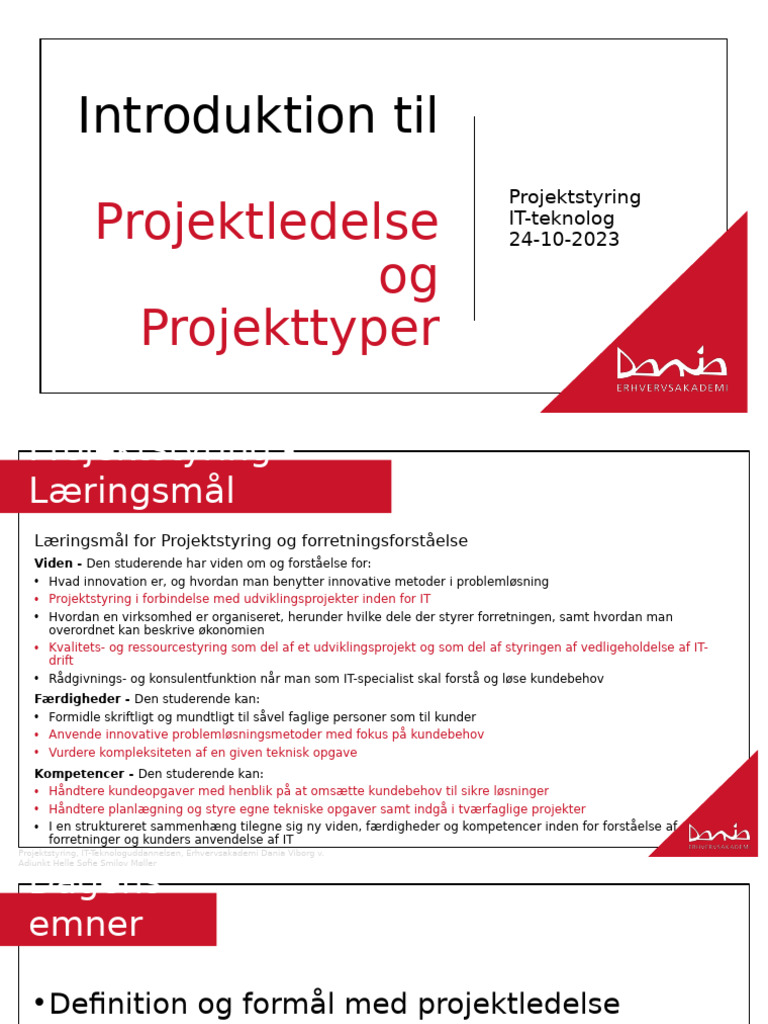 Projektstyring (24.10) Introduktion Til Projektledelse Og Projekttyper | PDF