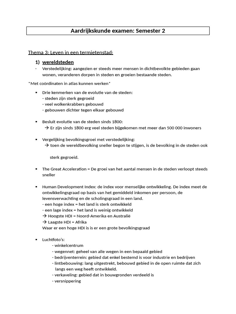 Aardrijkskunde Examen Semester 2 | PDF
