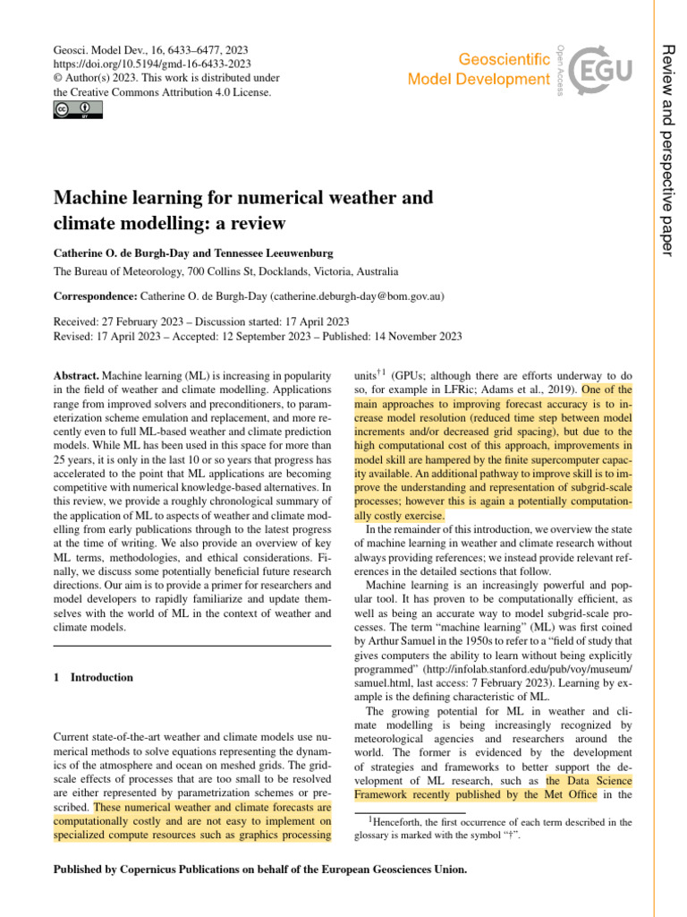# (2023 GMD) Machine Learning For Numerical Weather and Climate ...