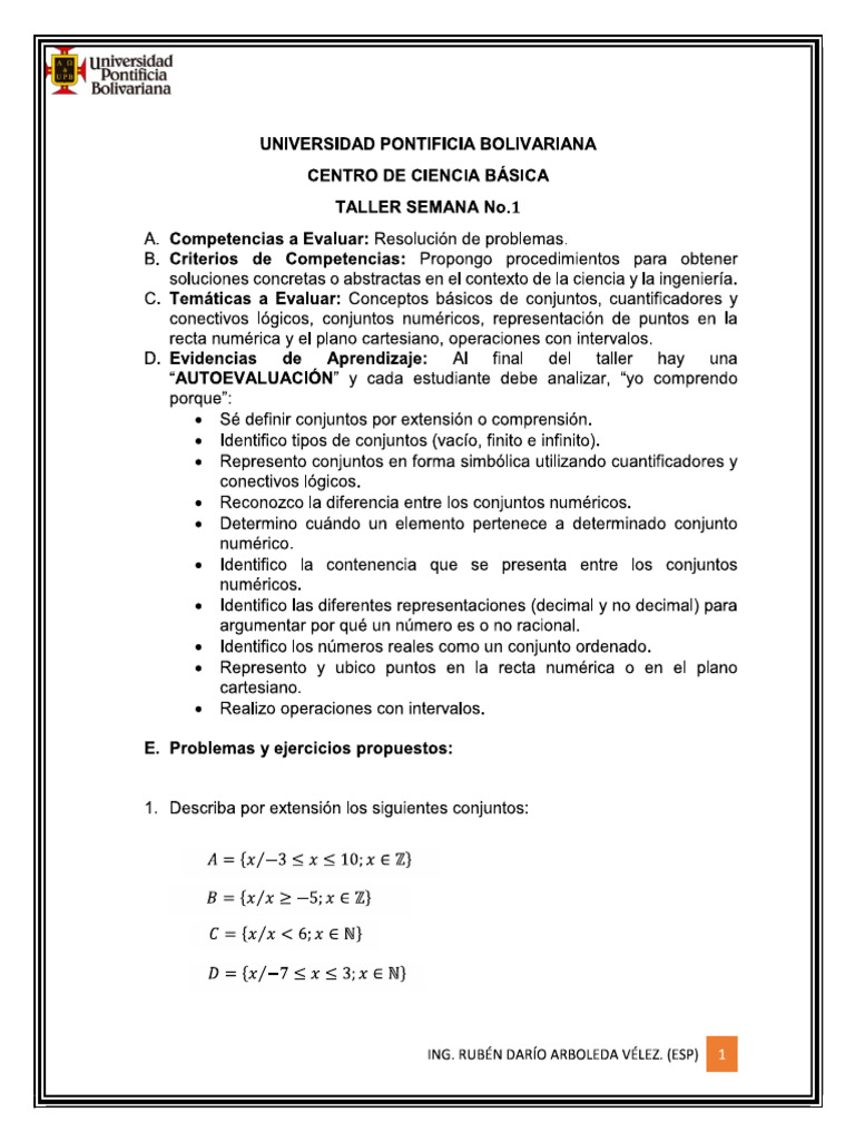 TALLER SEMANA No. 1 | PDF