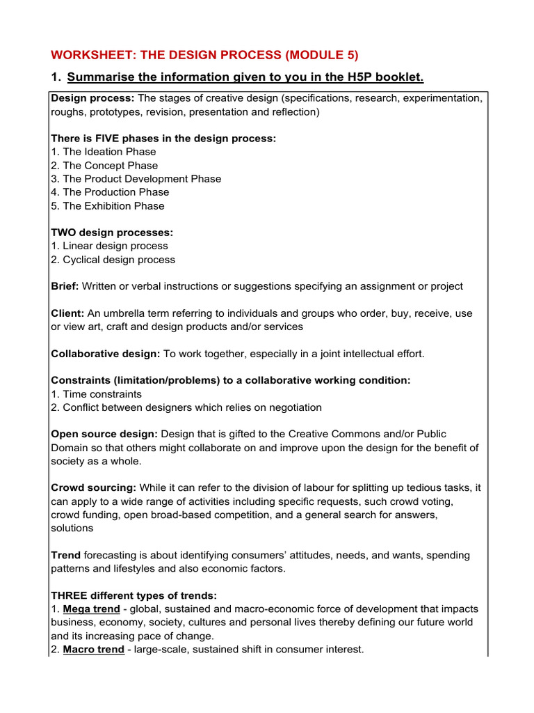 Worksheet 2 - The Design Process (Memo) | PDF | Design | Macroeconomics