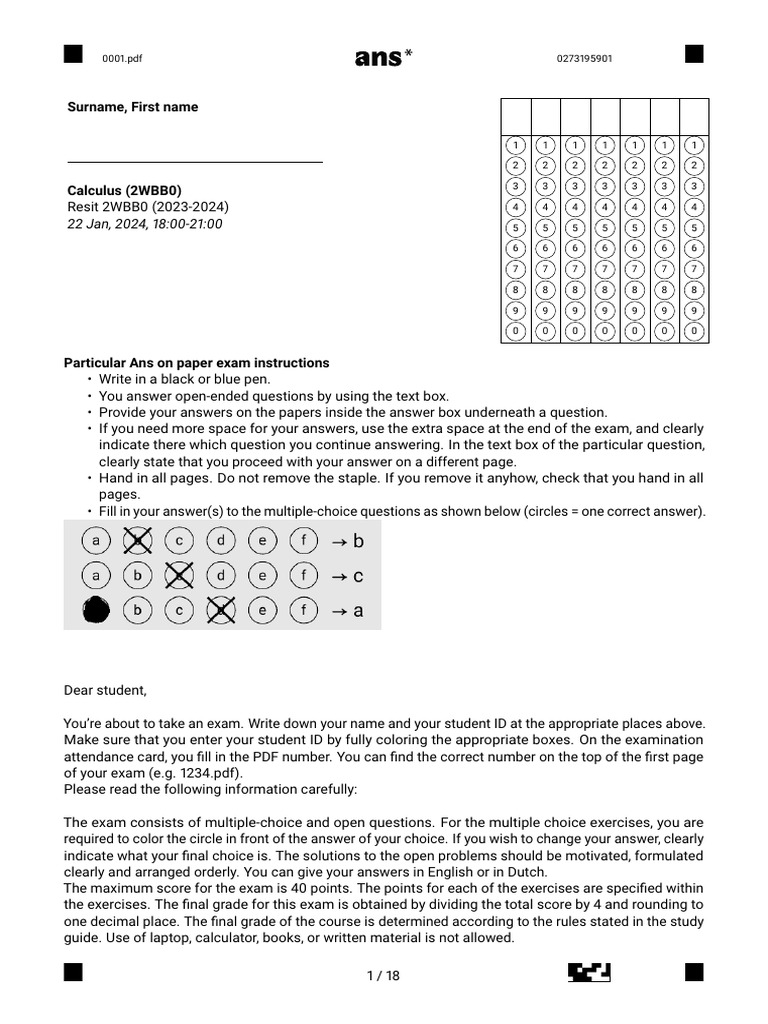 2WBB0 (2023-2024) Resit Exam | PDF | Multiple Choice | Ellipse