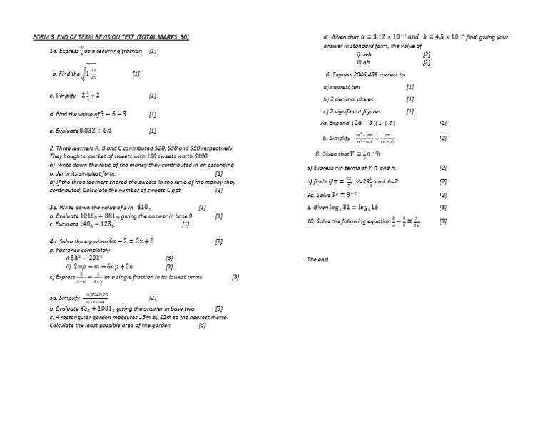 FORM_3_RV_TEST | PDF | Significant Figures | Elementary Mathematics