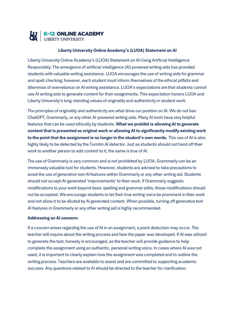 LUOA Guidelines on AI Writing Use | PDF | Artificial Intelligence ...