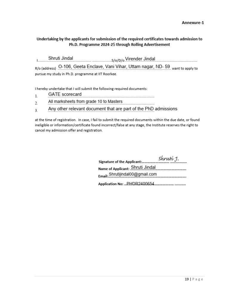 Undertaking Format Rolling Ad 2024 | PDF