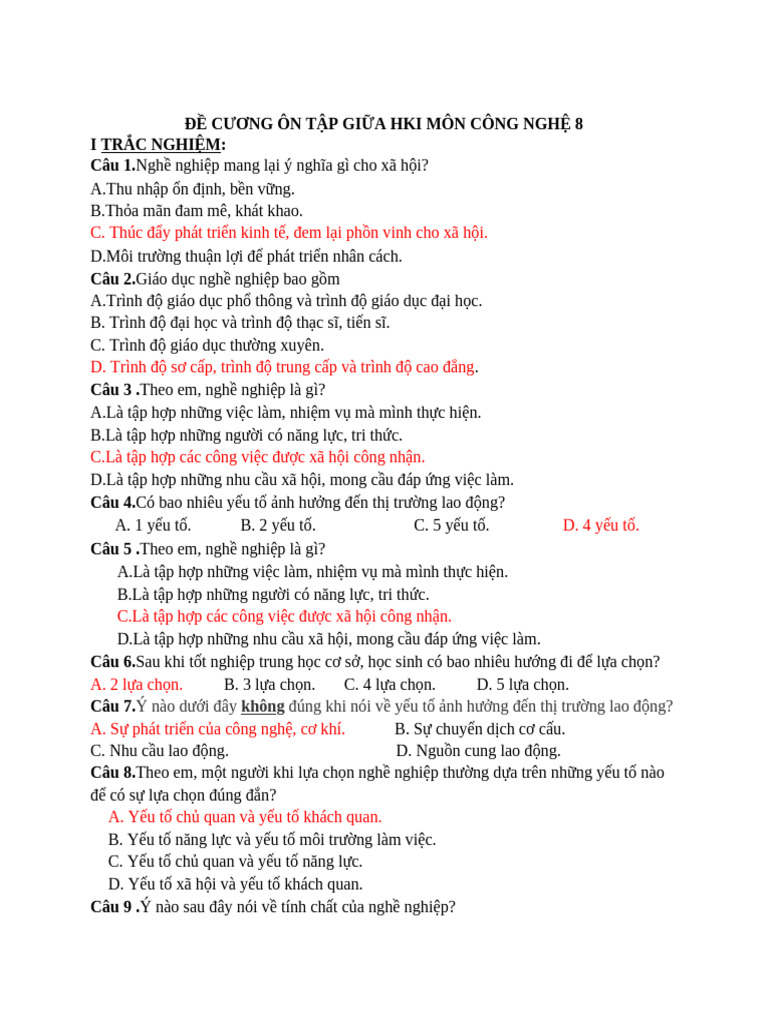 ĐỀ CƯƠNG ÔN TẬP GIỮA HKI CN9 | PDF