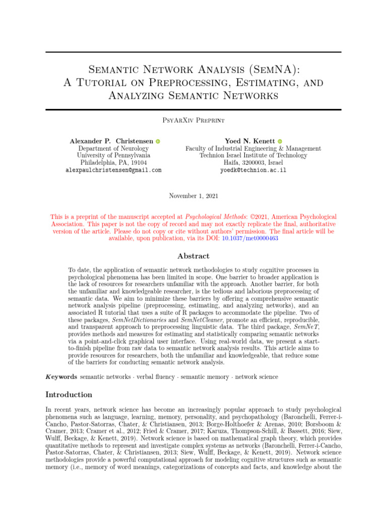MS Semantic-Network-Tutorial PsyArXiv | PDF | Semantics | Dictionary