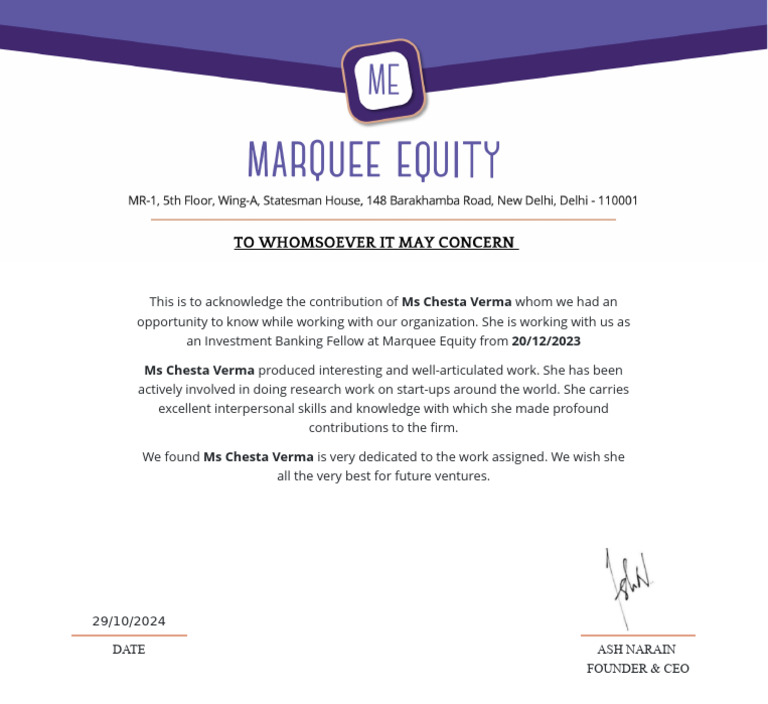 Fellowship Certificate - Ms Chesta Verma | PDF