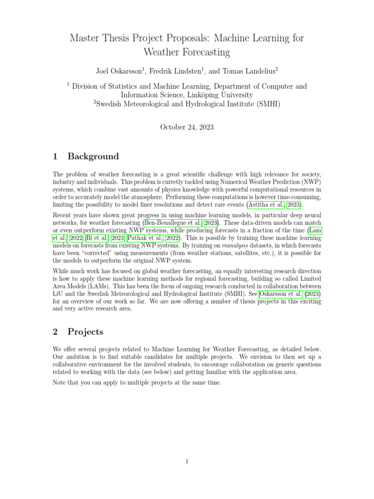 Master Thesis Project Proposals Machine Learning For Weather ...