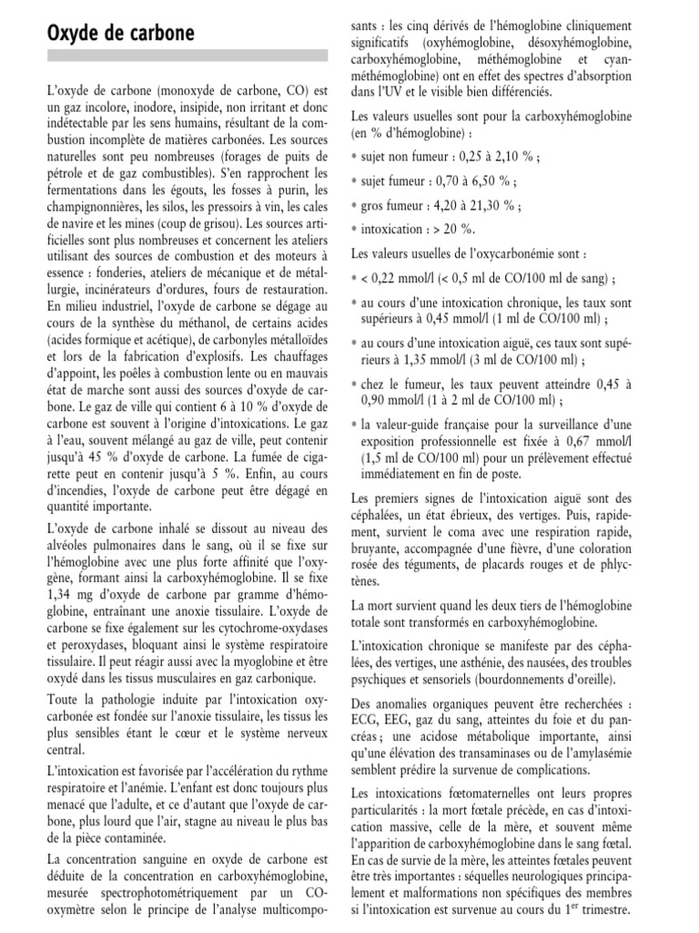 Intoxication par l'oxyde de carbone | PDF | Monoxyde de carbone ...