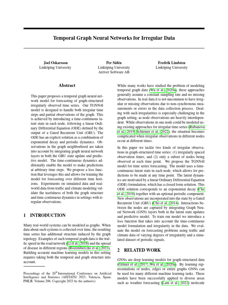 Temporal Graph Neural Networks For Irregular Data | PDF | Computational Neuroscience | Machine ...