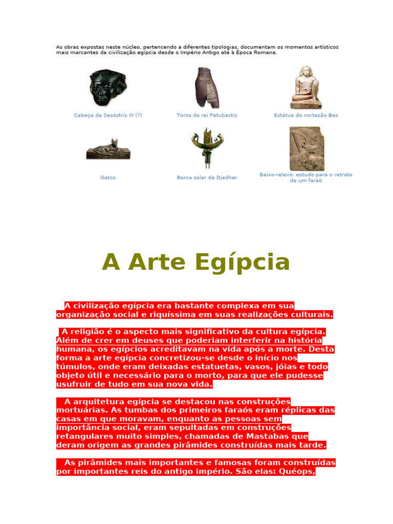 Arte Egipcia Pdf Antigo Egito Escultura