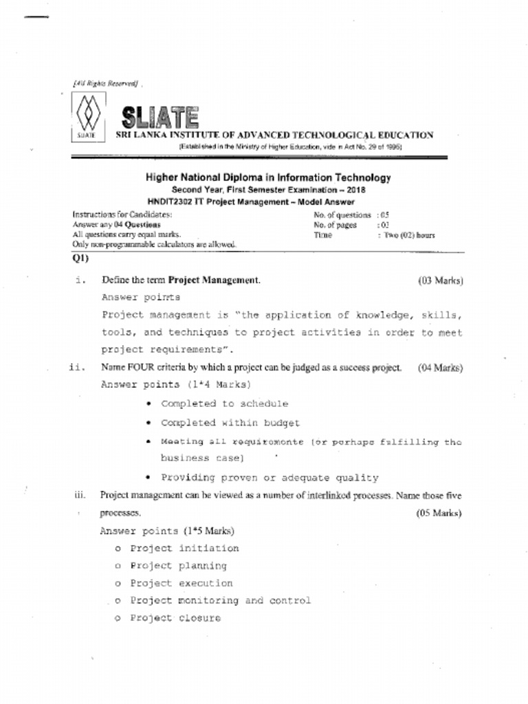 2018 - Marking - HNDIT2302 Project Management | PDF