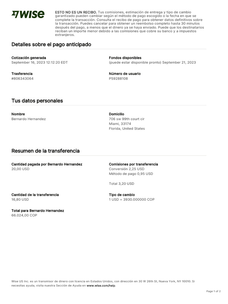 Wise Transaction Disclosure 1694881174491 | PDF | Mercados financieros ...
