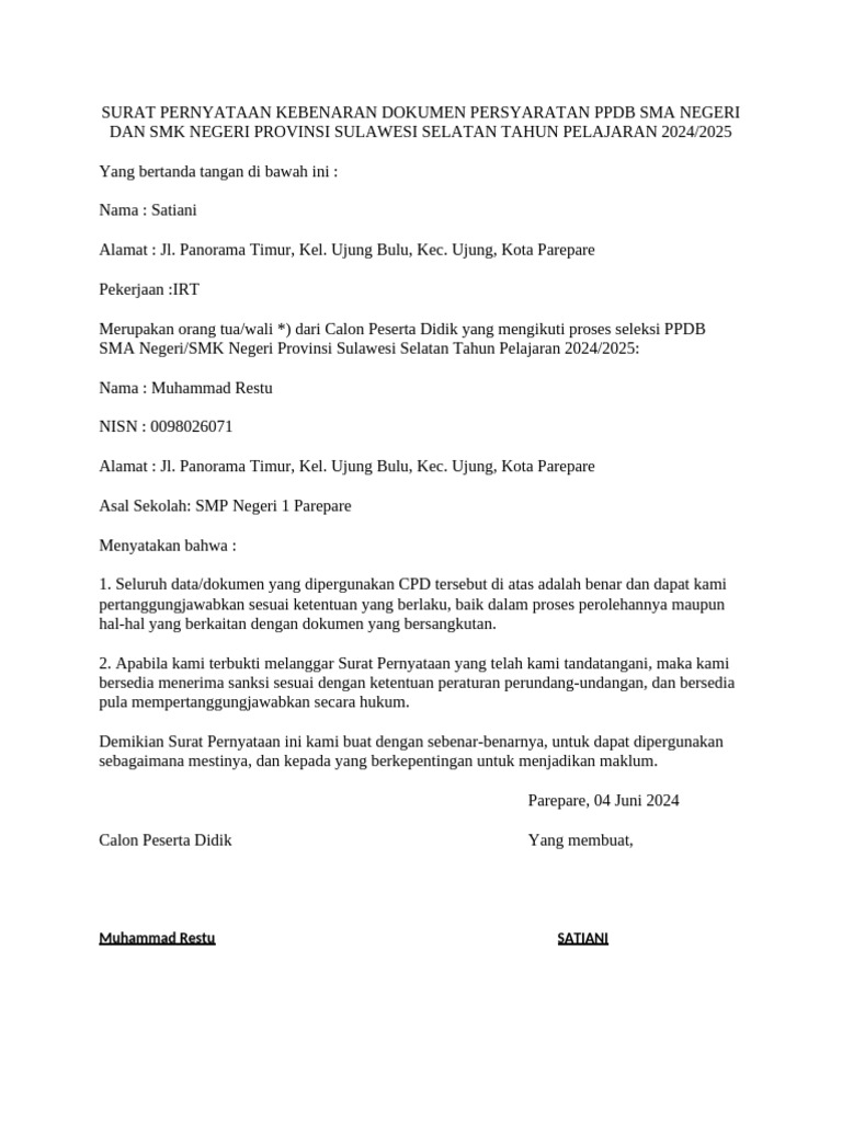 Pakta Integritas Restu | PDF