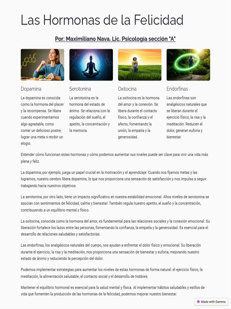 Las Hormonas de La Felicidad | PDF | Felicidad | Bienestar