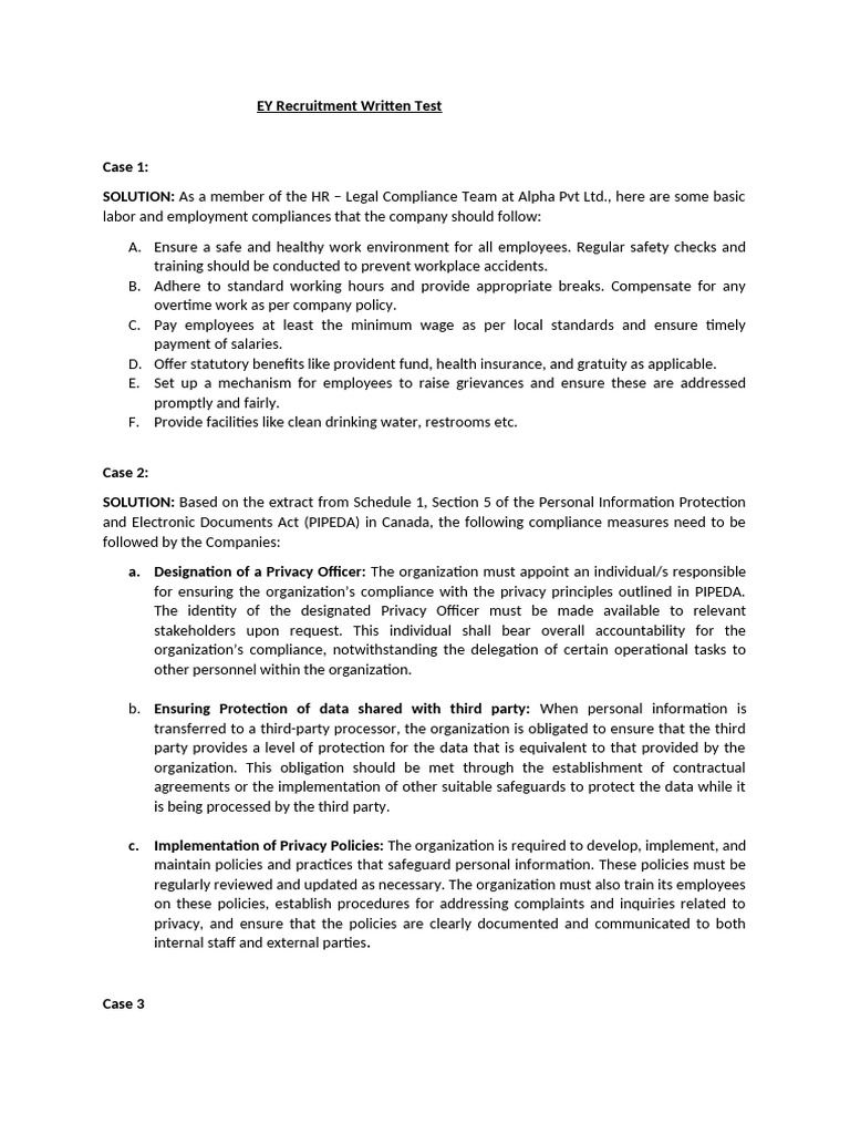EY Recruitment Written Test - Question Set 1 | PDF | Employment ...