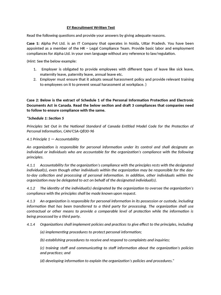 EY Recruitment Written Test Guidelines | PDF | Employment | Regulatory ...