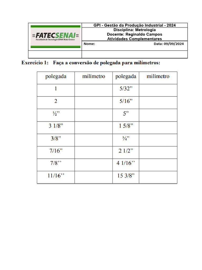 L1 - Lista de Exercícios - 09092024 - Metrologia | PDF