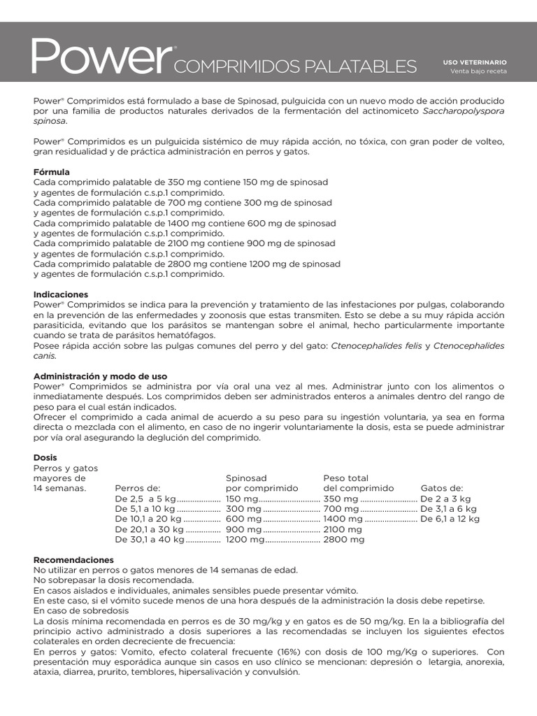 Power Comprimidos 1606 01D | PDF | Tableta (Farmacia) | Gatos