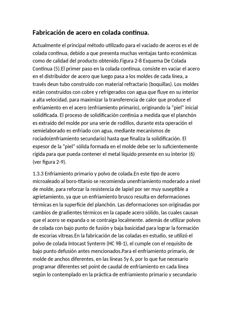 Proceso de Colada Continua de Acero | PDF | Acero | Laminado ...