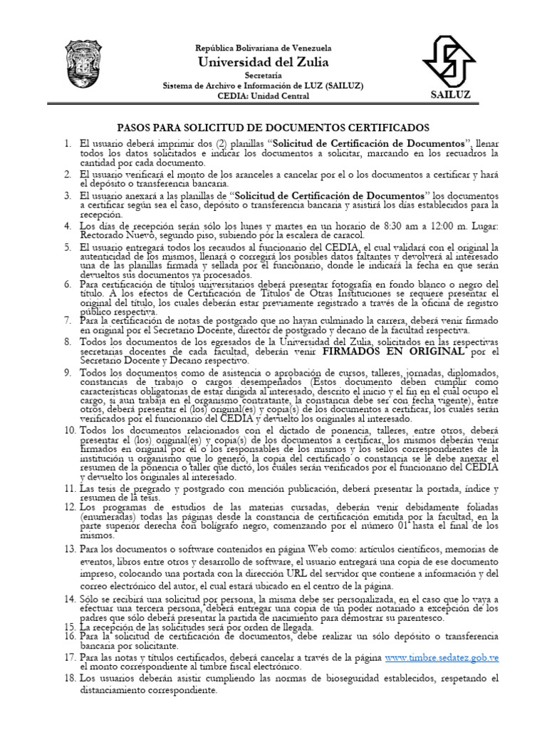 Guía de Certificación de Documentos LUZ | PDF | Certificado de nacimiento