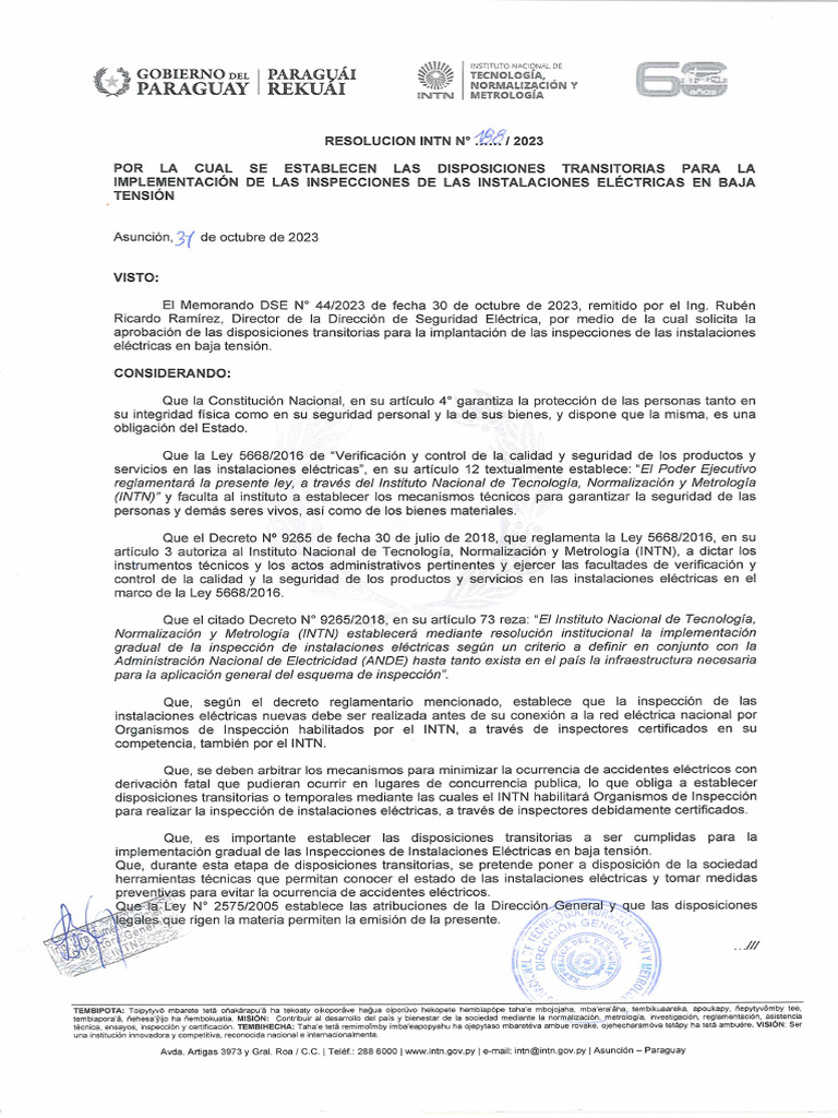 Resolucion Intn N 188-2023 Se Establecen Las Disposiciones Transitorias ...