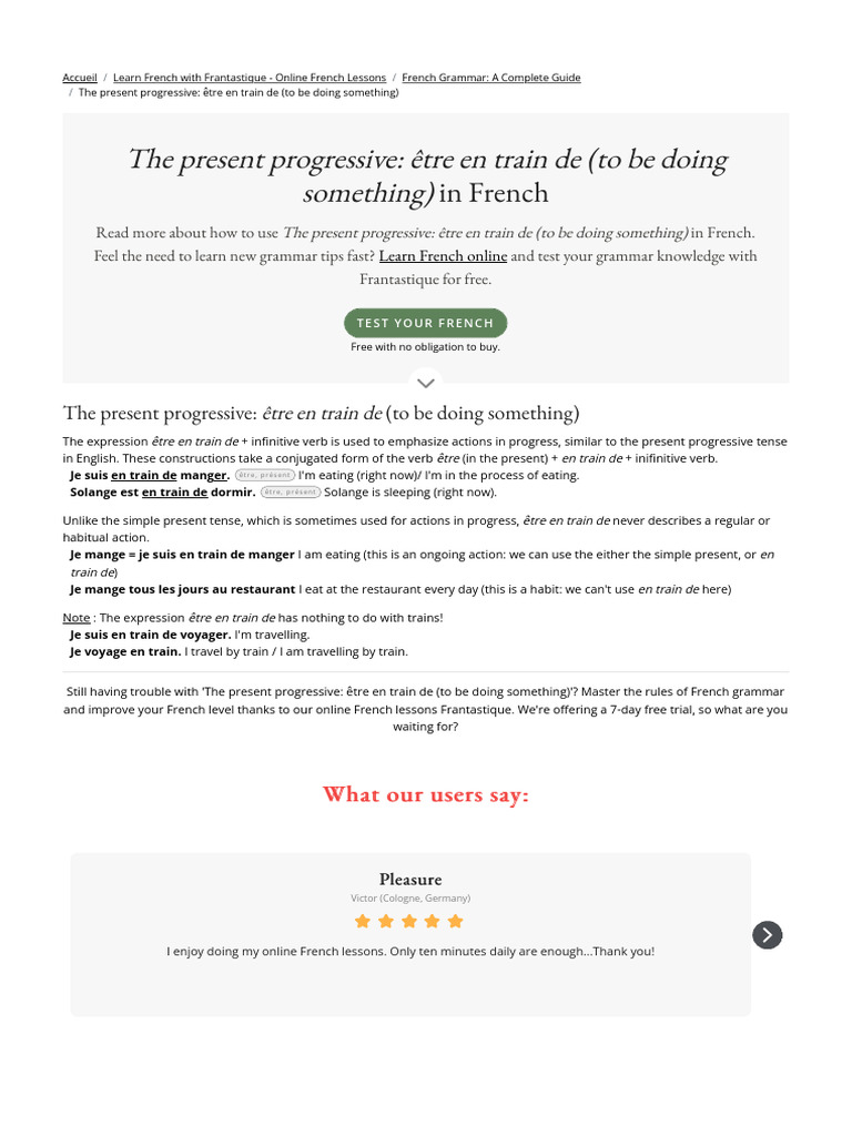 Mastering French Present Progressive | PDF | Grammar | Linguistics