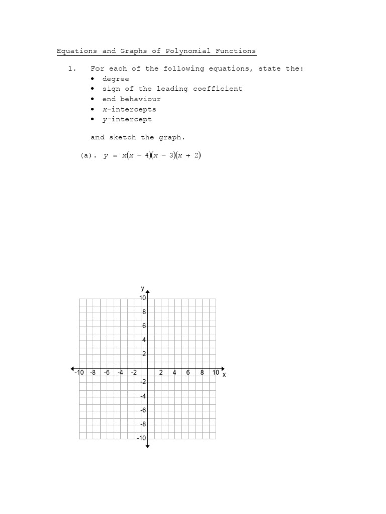 Equations and Graphs of Polynomial Functions (Blank) | PDF