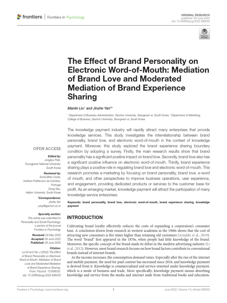 The Effect of Brand Personality On Ewom | PDF | Brand | Customer Experience