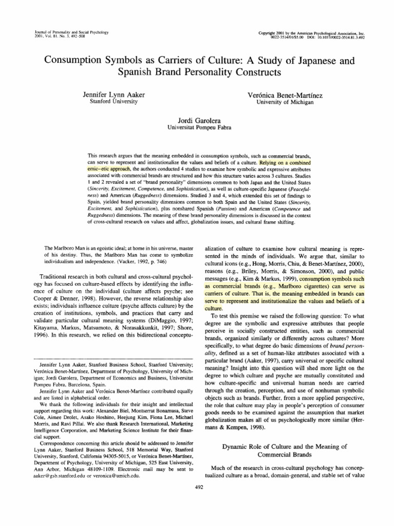Consumption Symbols As Carriers of Culture A Study of Japanese and ...