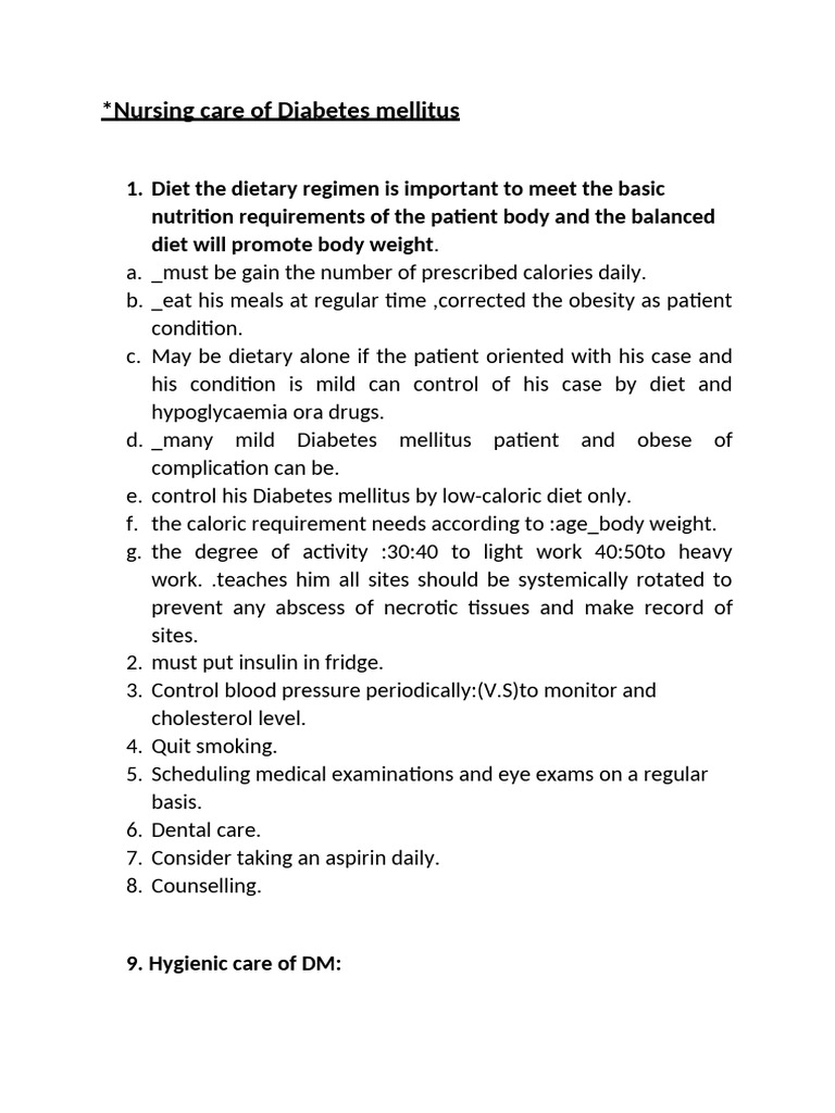 Nursing care of. DM | PDF