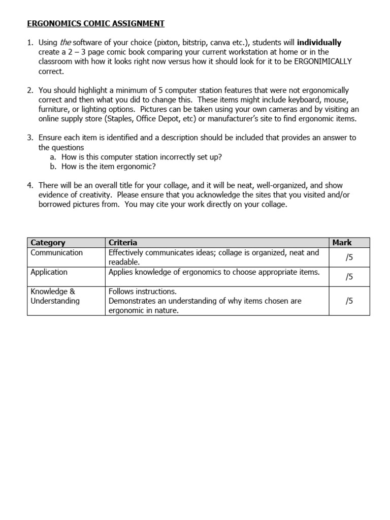 Copy of Ergonomics Comic Assignment | PDF | Career & Growth | Art