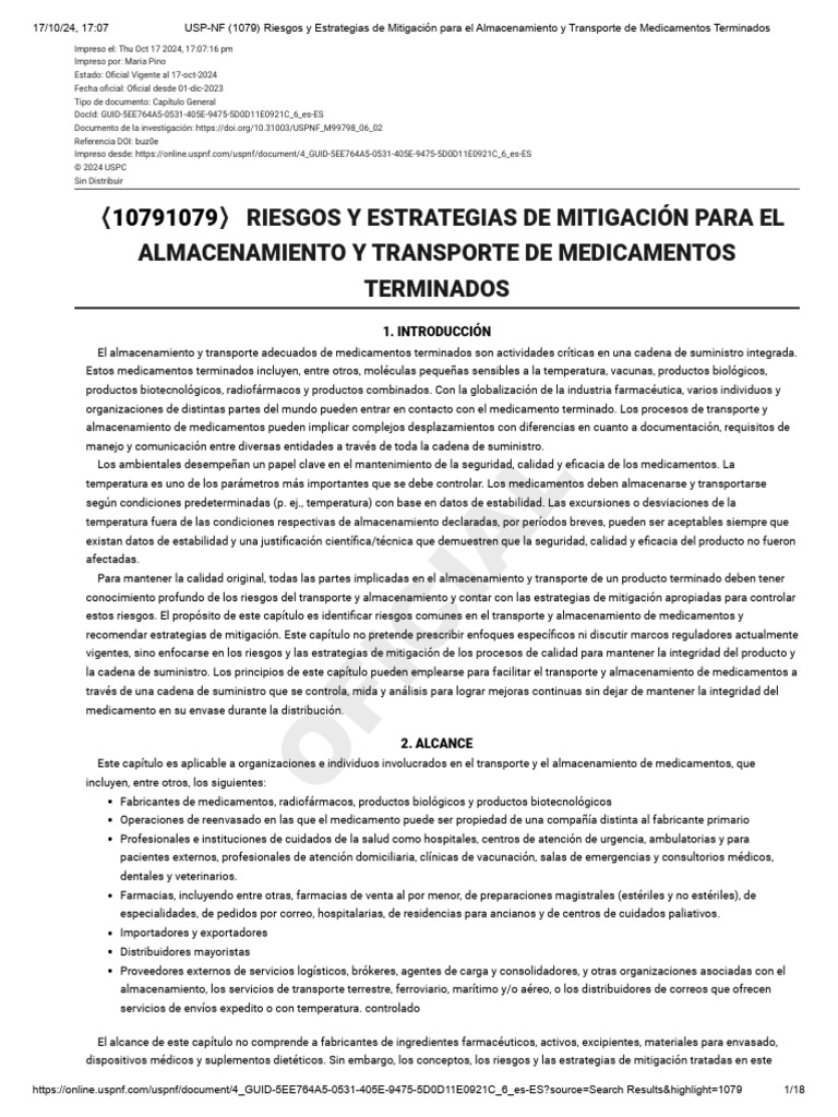 USP-NF 1079 Riesgos y Estrategias de Mitigación para El Almacenamiento ...