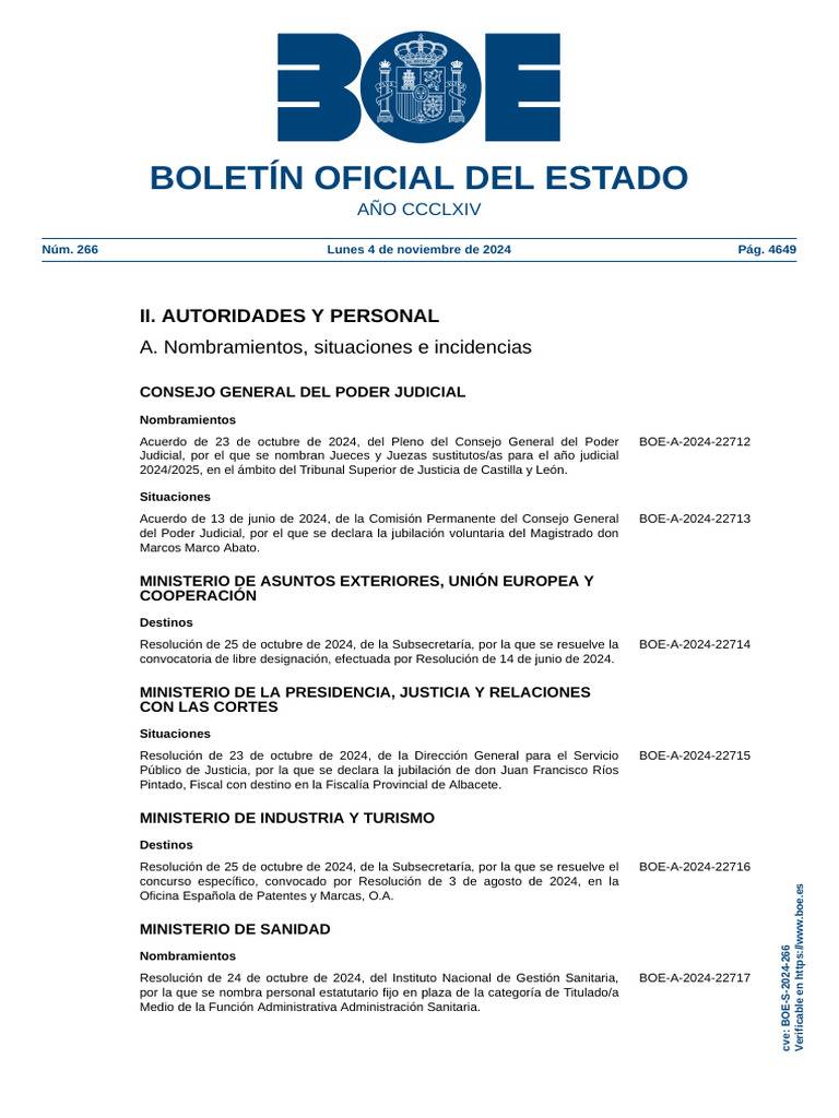 BOE-S-2024-266 | PDF | Judicaturas | España