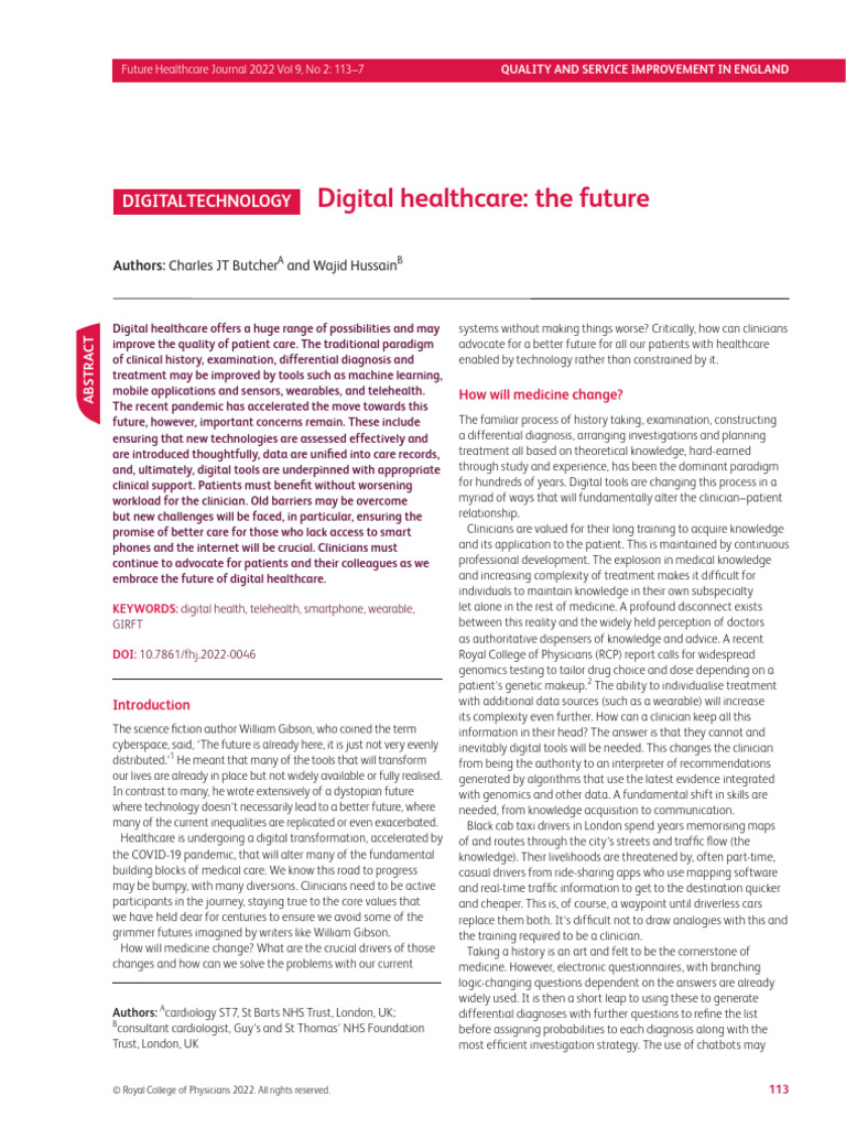 Digital Healthcare The Future | PDF | Medical Diagnosis | Physical ...